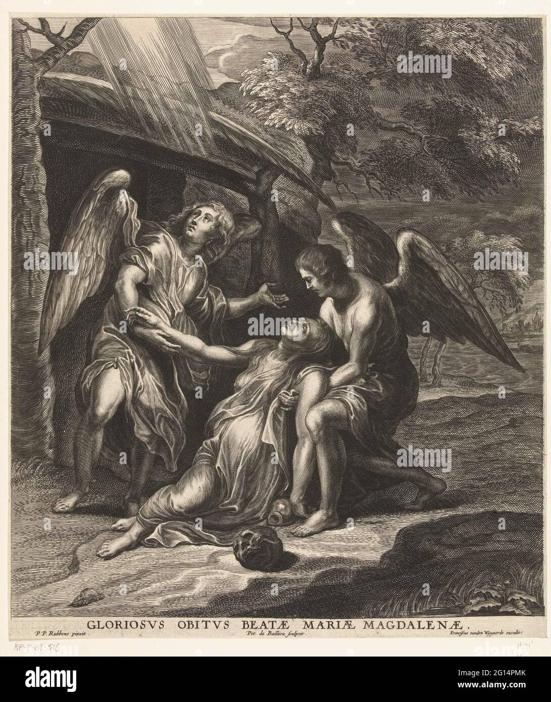 Death of Mary Magdalene in arms of two angels; GloriOSVs Obitvs Beatae ...