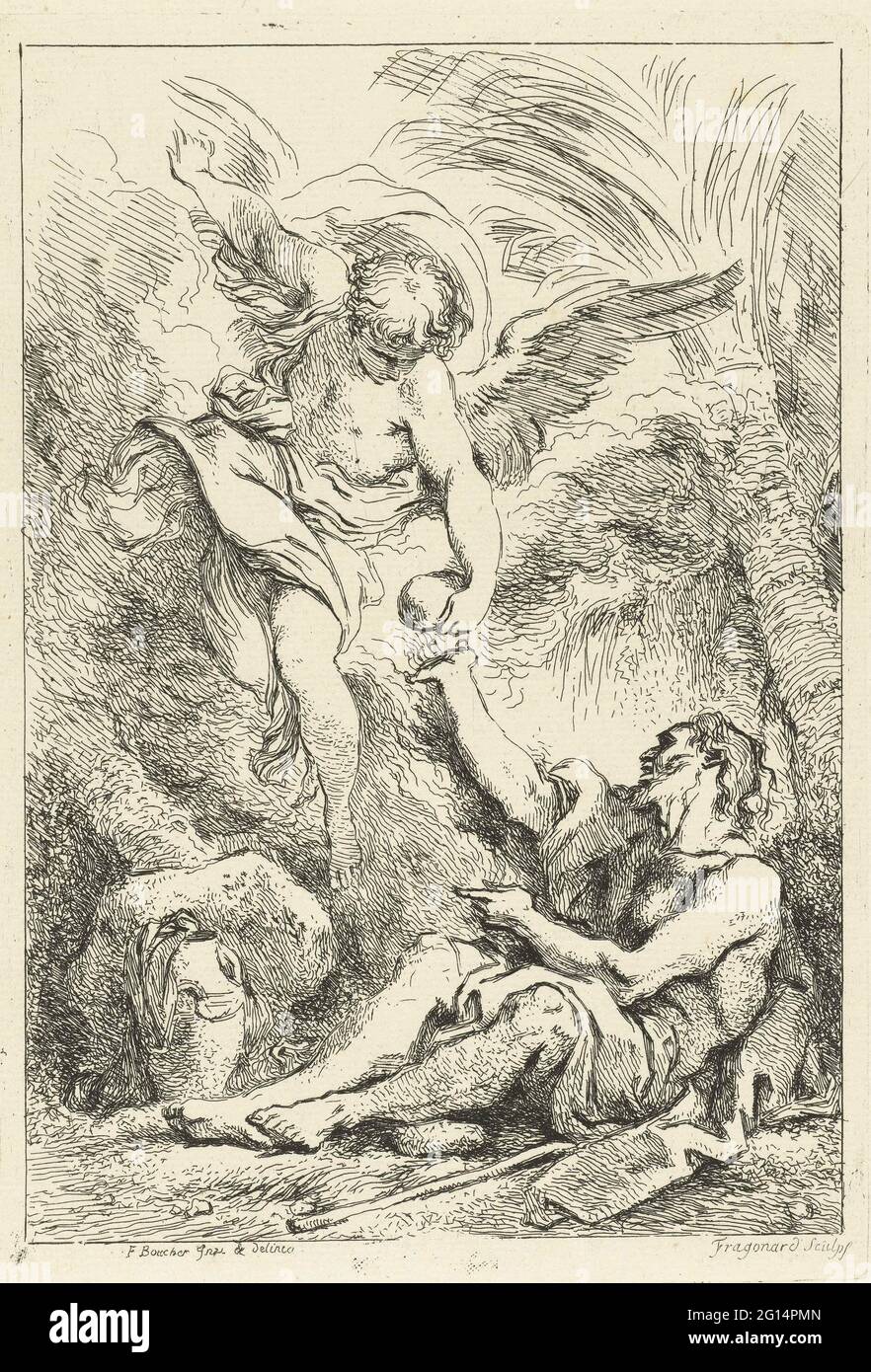 Angel brings bread and water; A saint hermite in the desert. A man ...