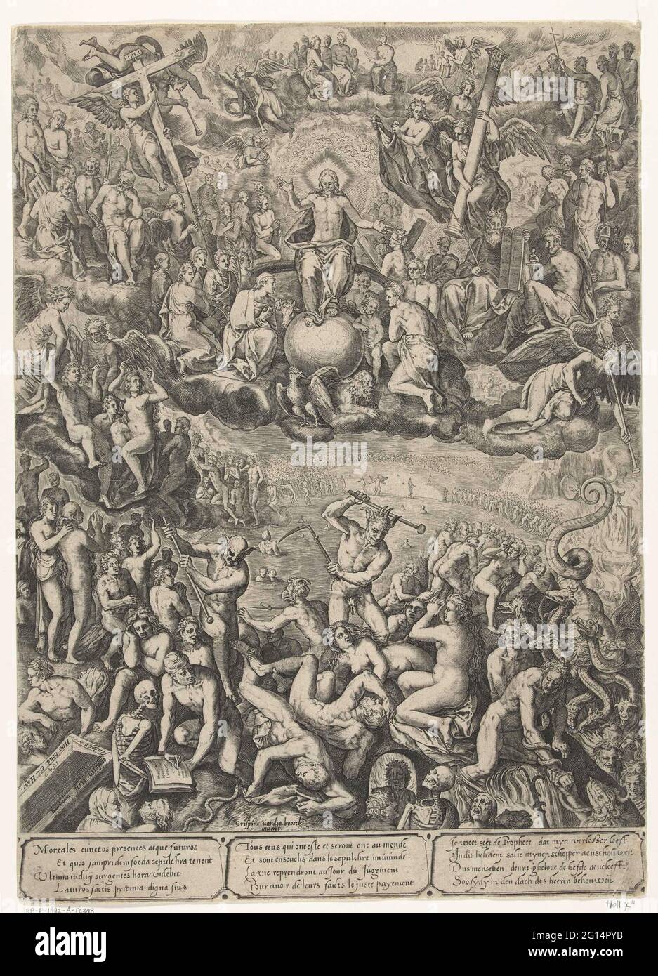 Last judgement. Last judgment with above: Christ troning on the rainbow ...