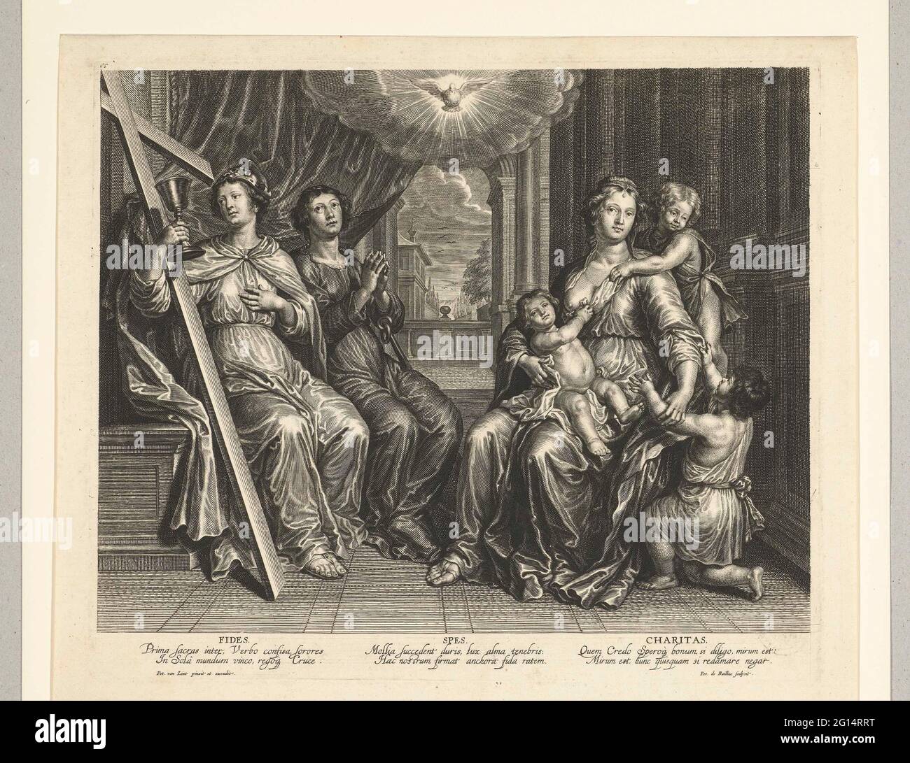 Allegory with three divine virtues faith (fades) and hope (SPES) and ...