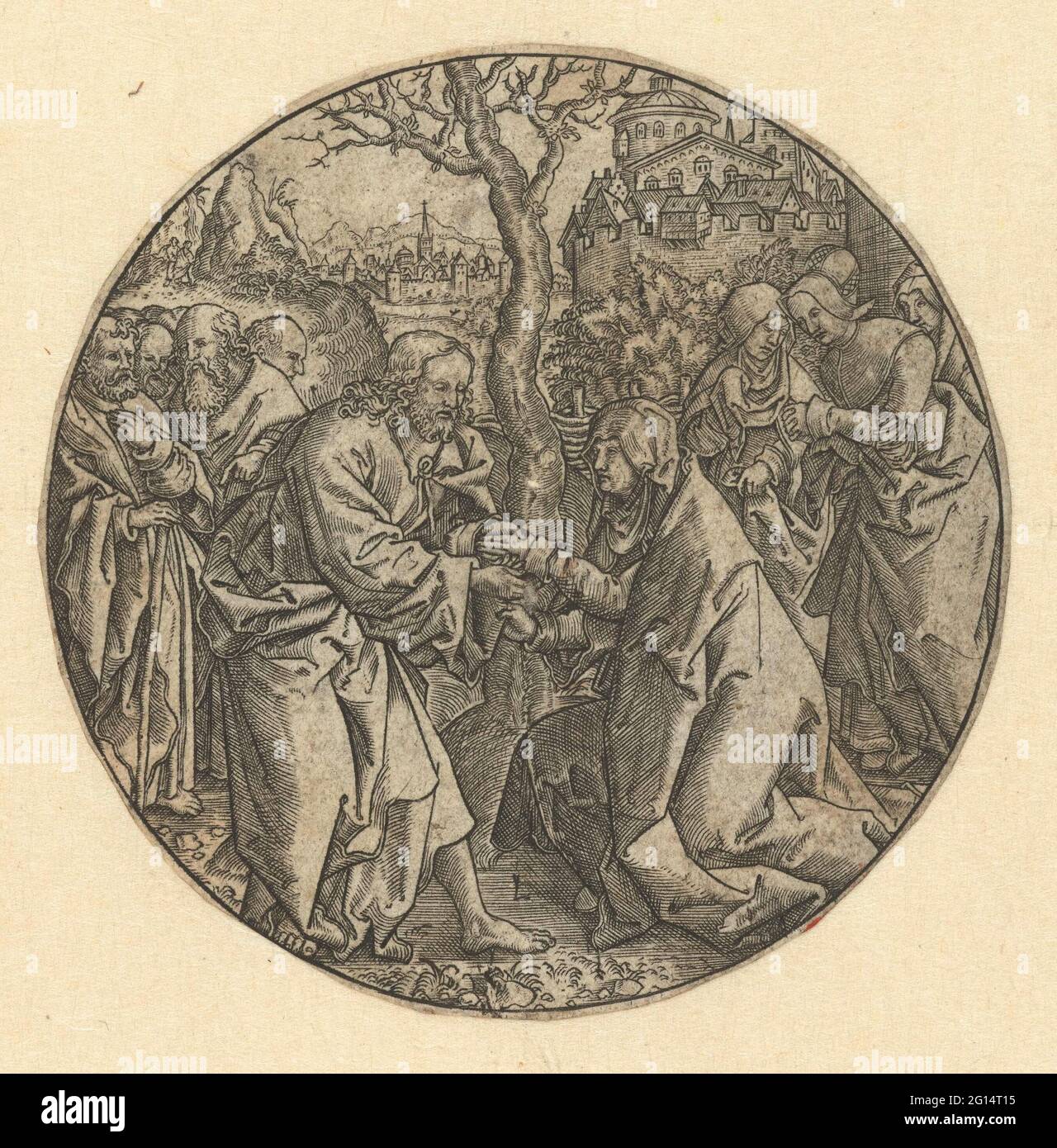Christ says goodbye to Mary. One of series of 7 prints. Maria kneeling ...