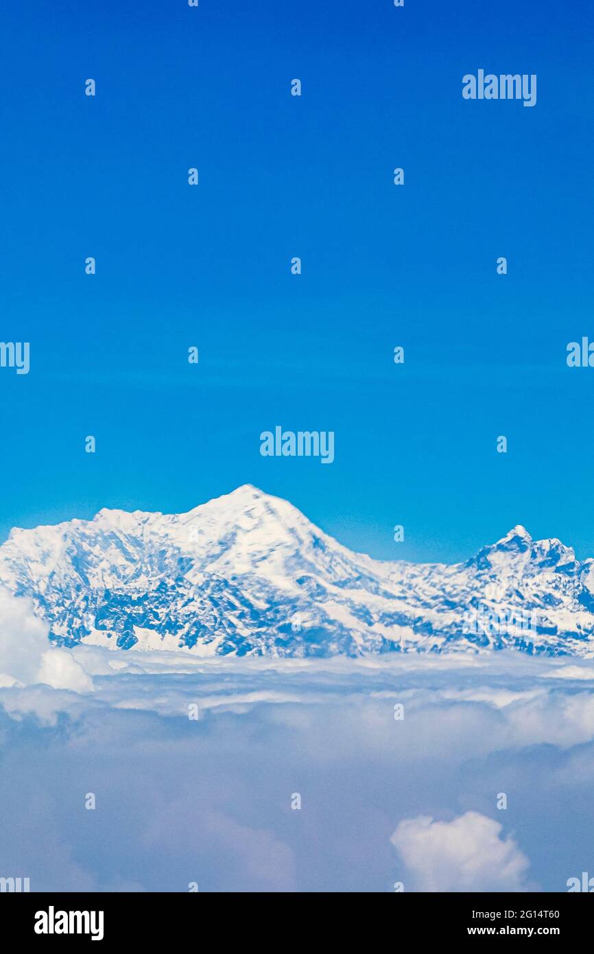 Mount Everest in the Himalayas. 8848 m high. The highest mountain on ...