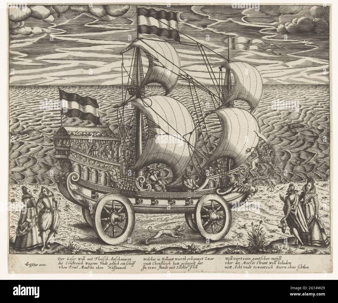 Simon Stevin sail wagon, 1602. Sailing car from Simon Stevin, 1602 ...