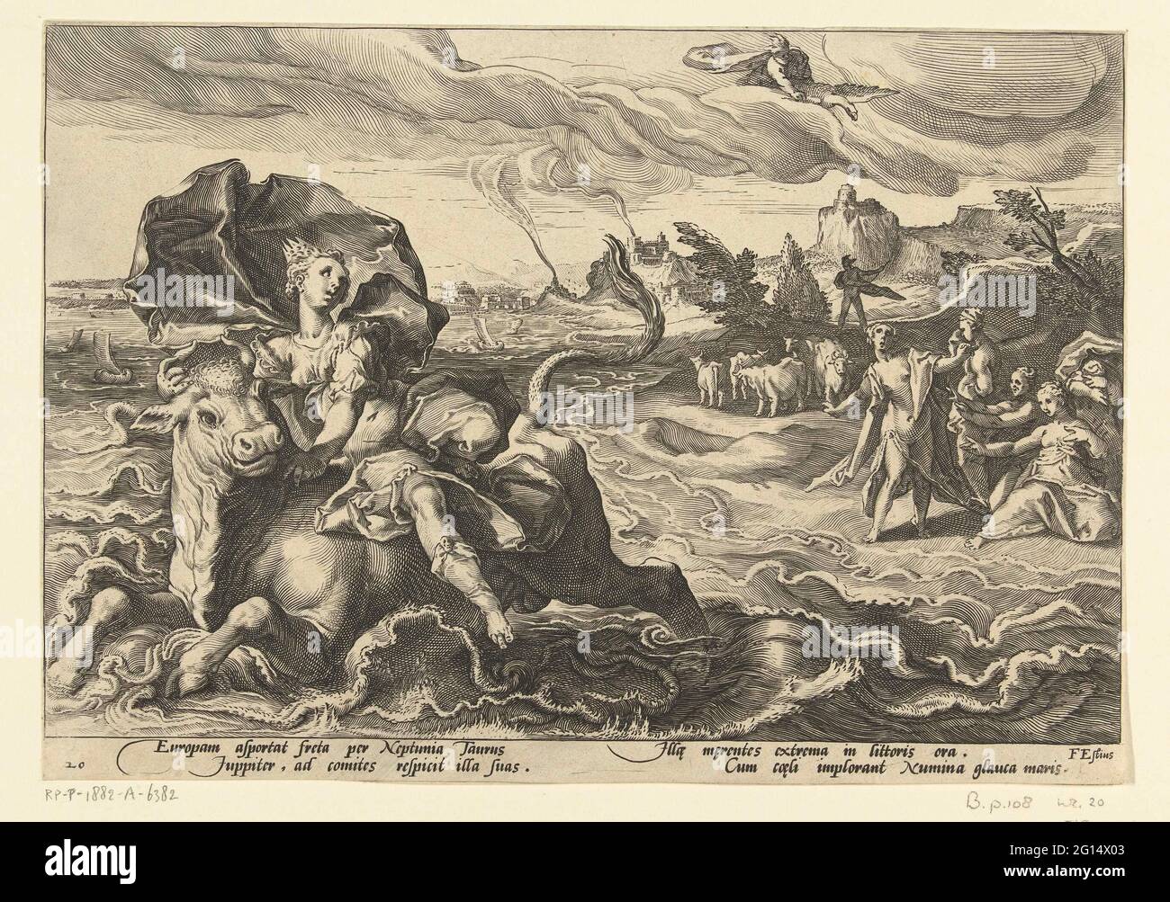 Roof van Europe; Ovidius' metamorphoses. Europe is raised by Jupiter in ...