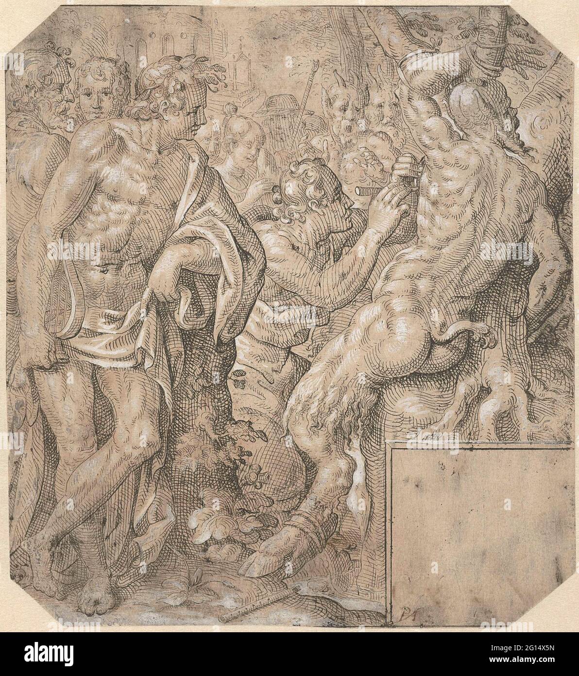 Apollo and Marsyas. Apollo and Marsyas: Apollo with his left arm ...