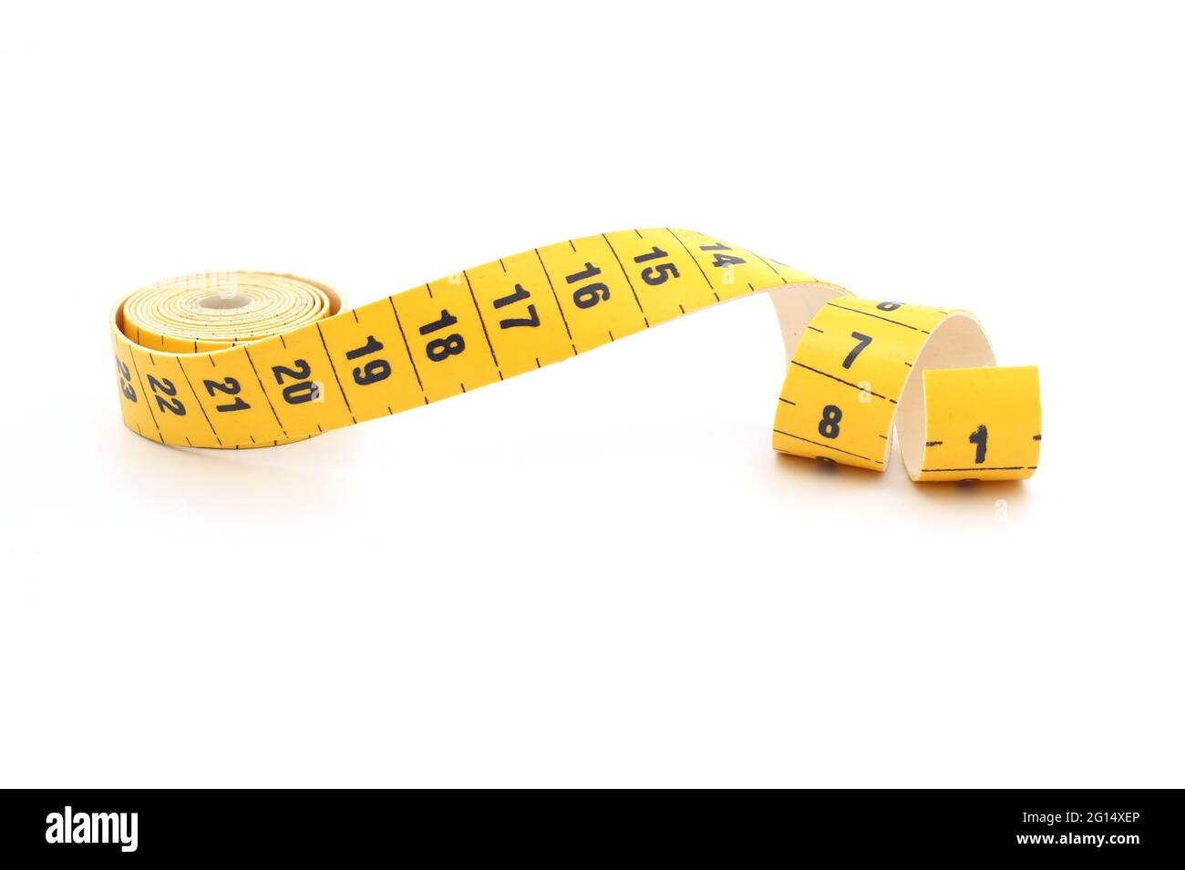 Yellow isolated metric measuring tape isolated on white background ...