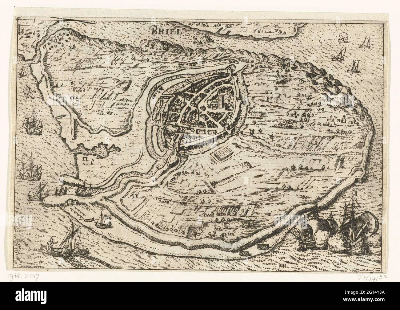 Map of the island of Allow and map of Brielle, 1572; Briel. Map of the ...