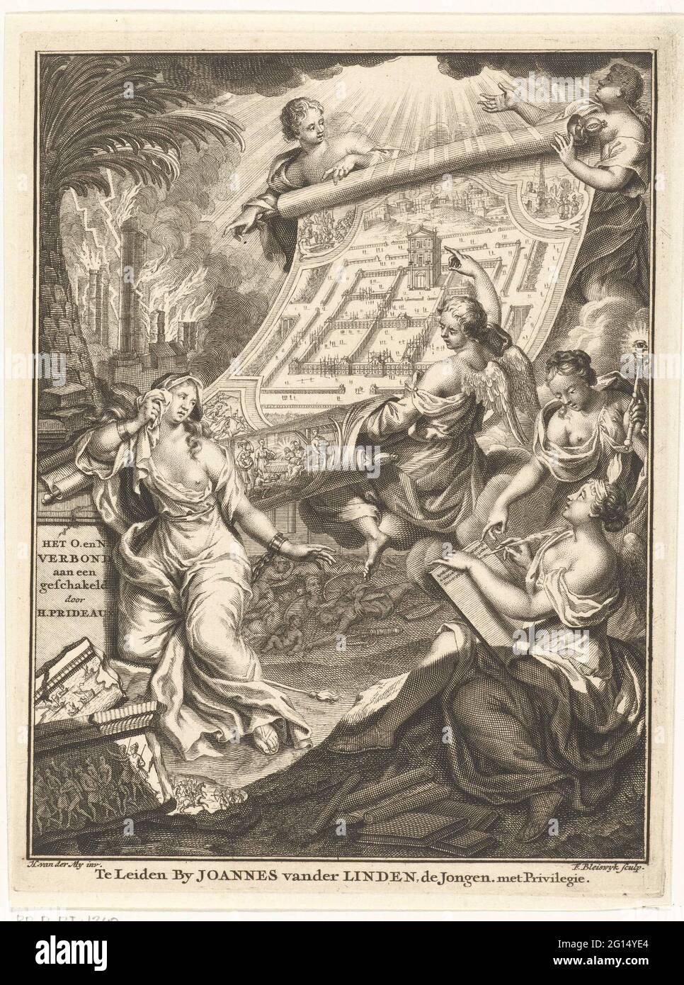 Allegory with female personifications and angels with image of the ...