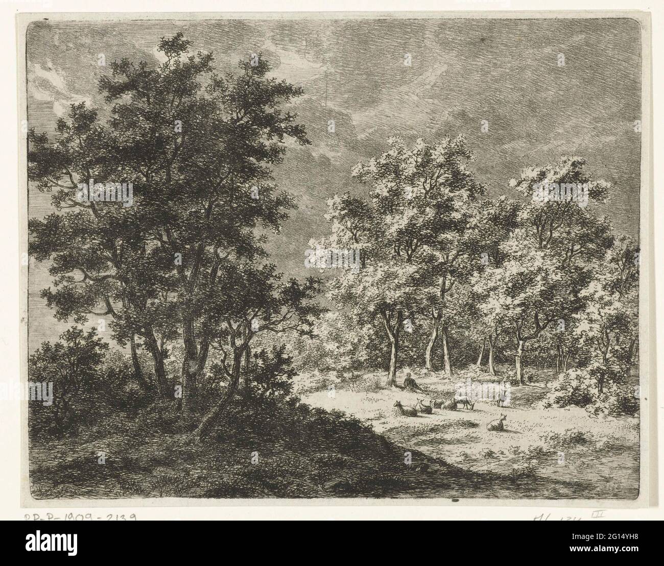 Landscape with shepherd and seven sheep Stock Photo - Alamy