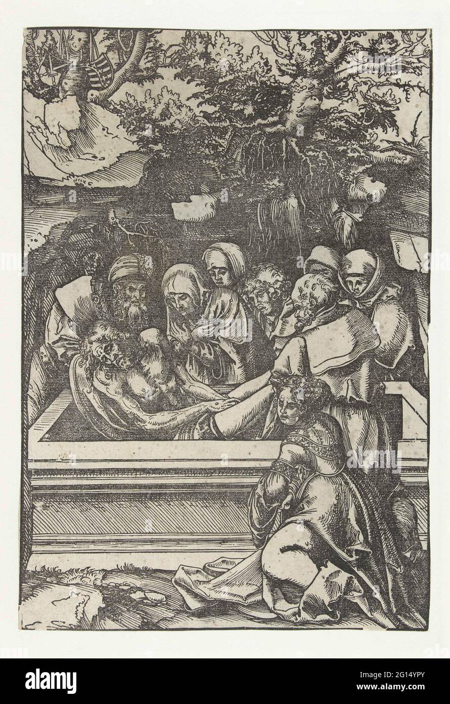 Gravestone; Passion of Christ. The dead body of Christ is placed by ...