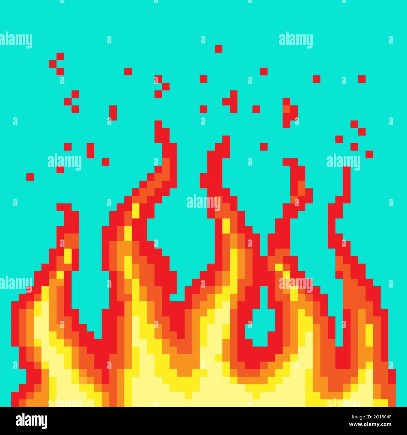 Pixel fire. Art 8 bit fire objects. Game icons set. Comic boom flame ...