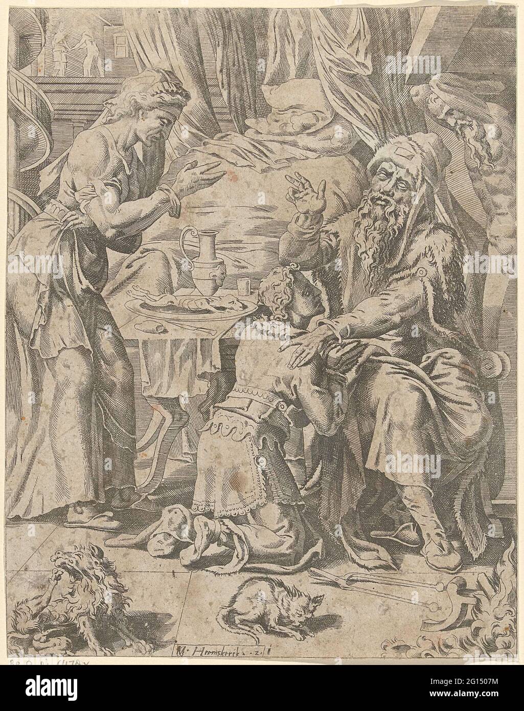 Isaac blessed Jacob; History of Jacob. The old and blind Isaac bless ...