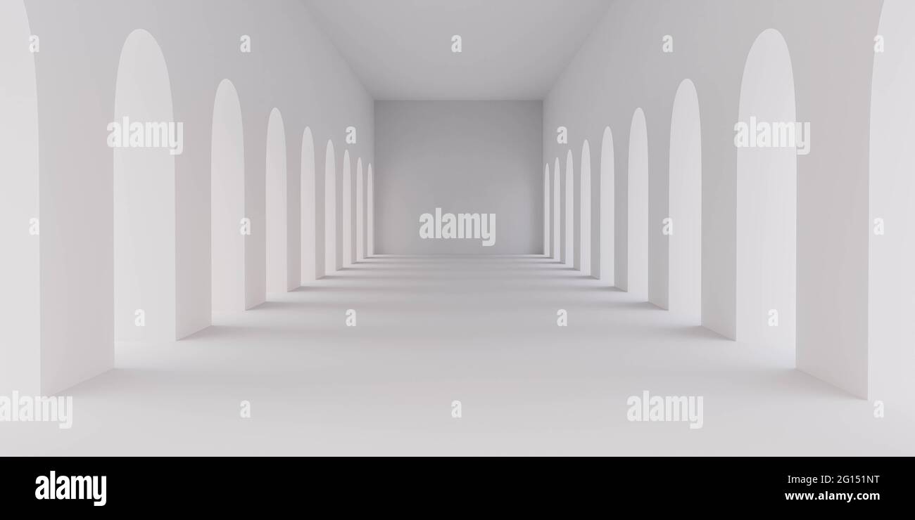 abstract white empty blank studio building interior 3d render ...