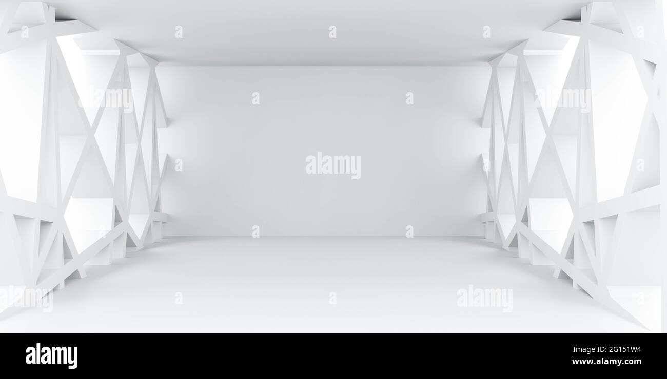 white futuristic empty blank studio building interior 3d render ...
