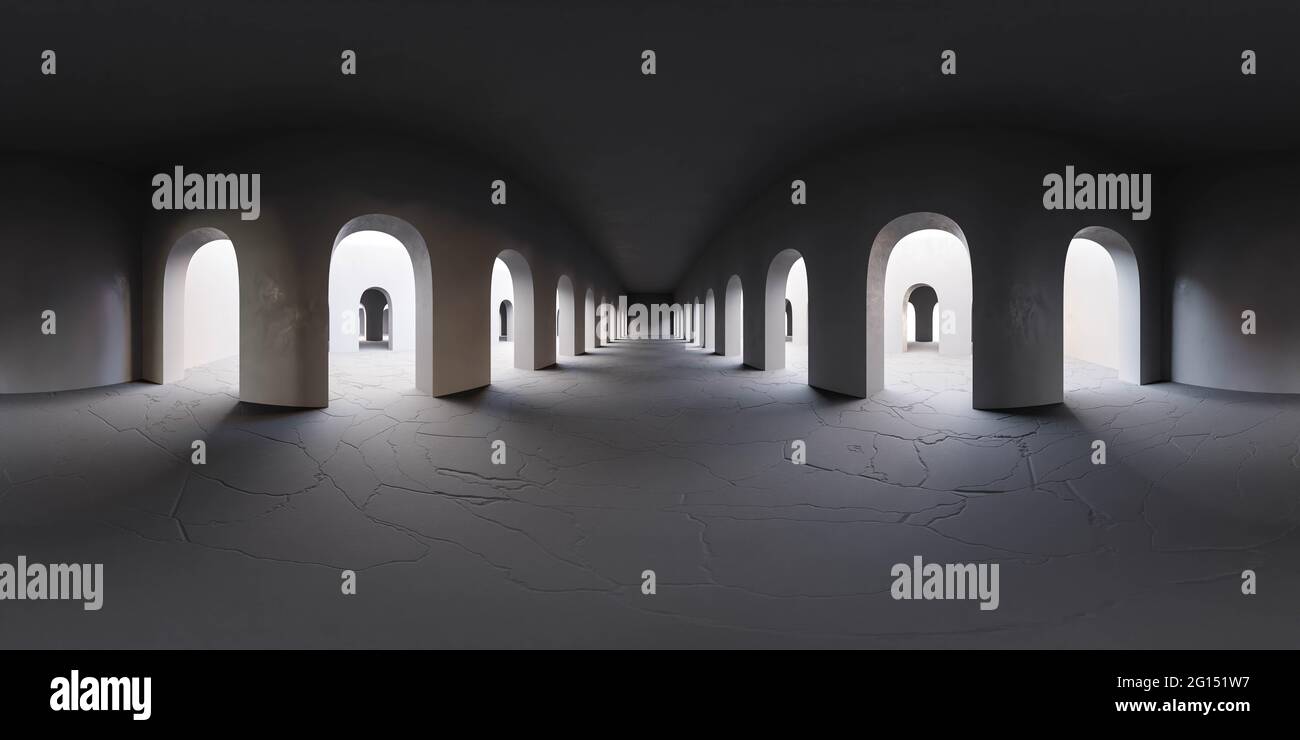empty blank dark hall studio 360 degree panorama 3d render illustration ...