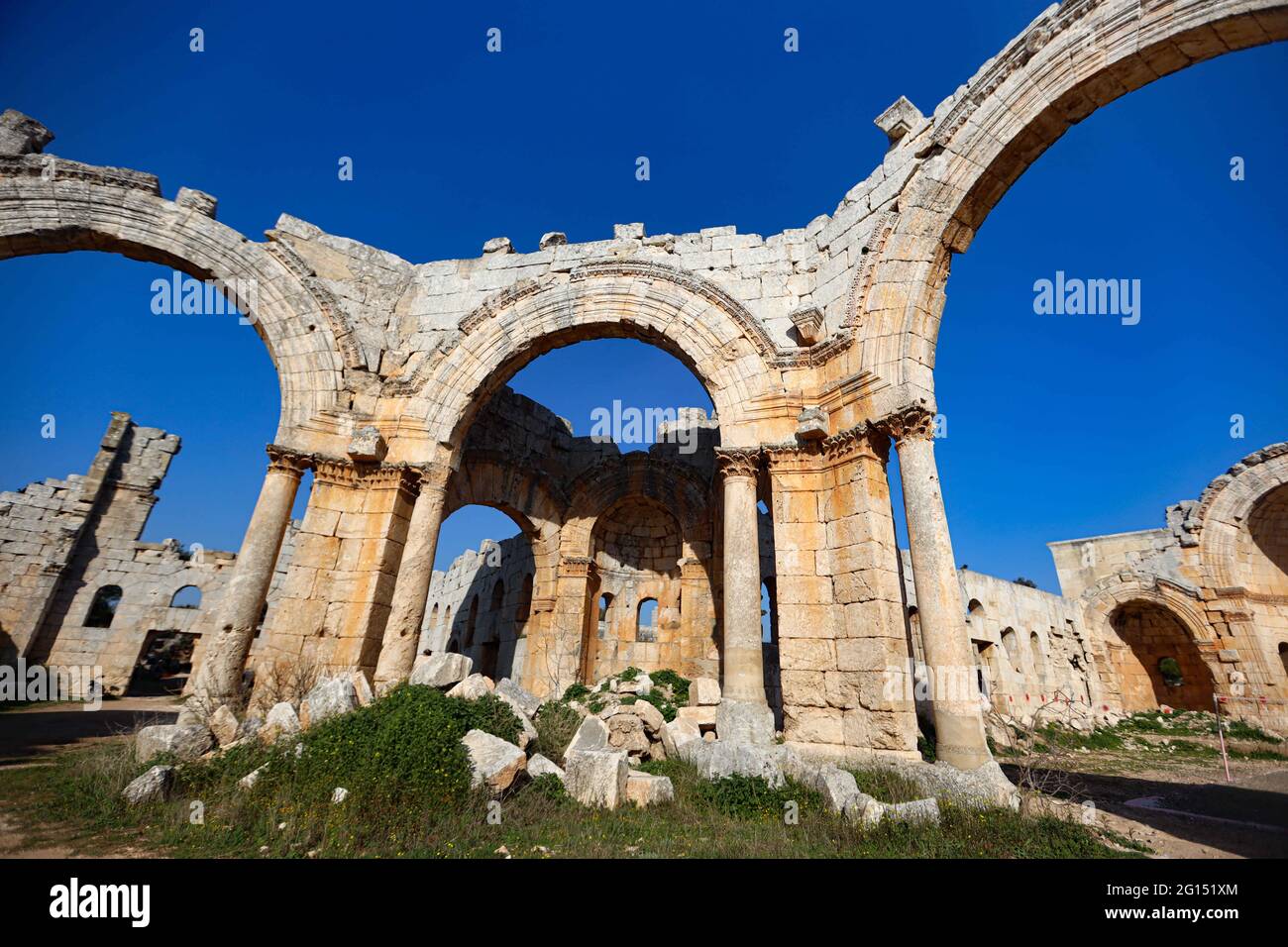 Idlib, Syria. 28th Feb, 2021. The main arches of the nave with ...