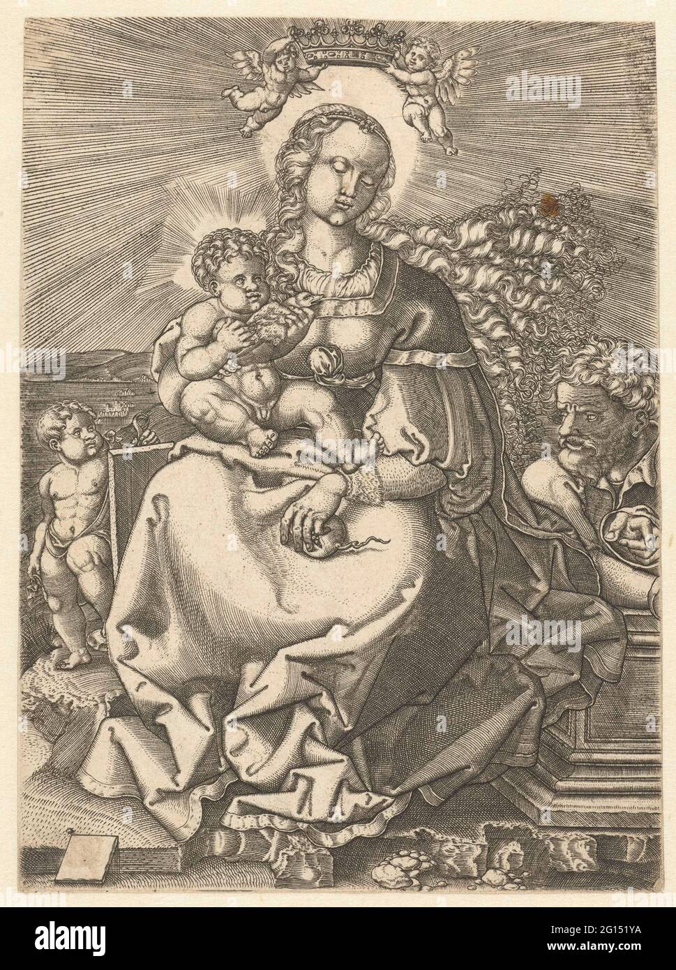 Maria with child and Joseph. Grounding Mary with child holding a pigeon ...