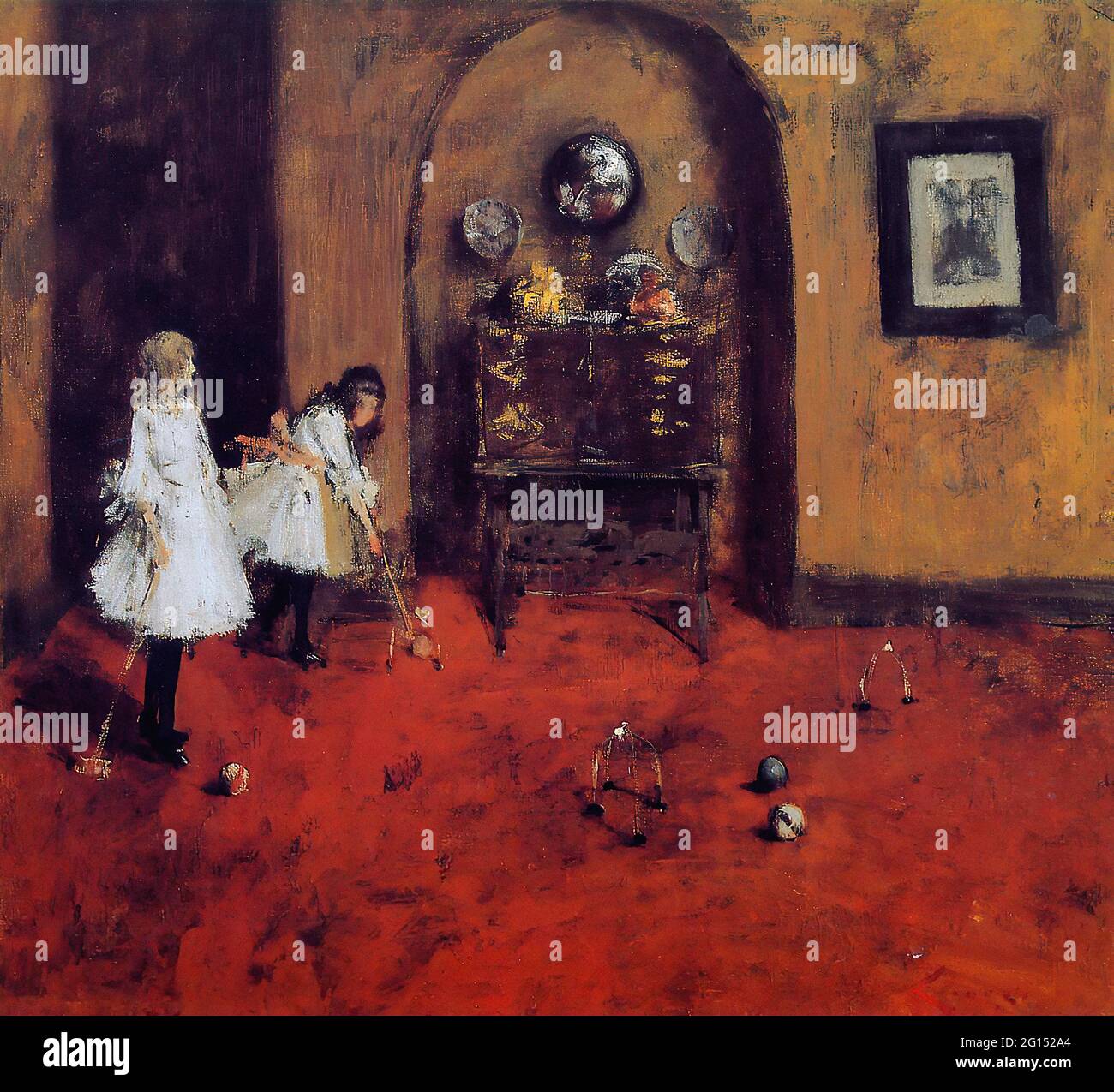 William Merritt Chase - Children Playing Parlor Croquet Sketch 1888 ...