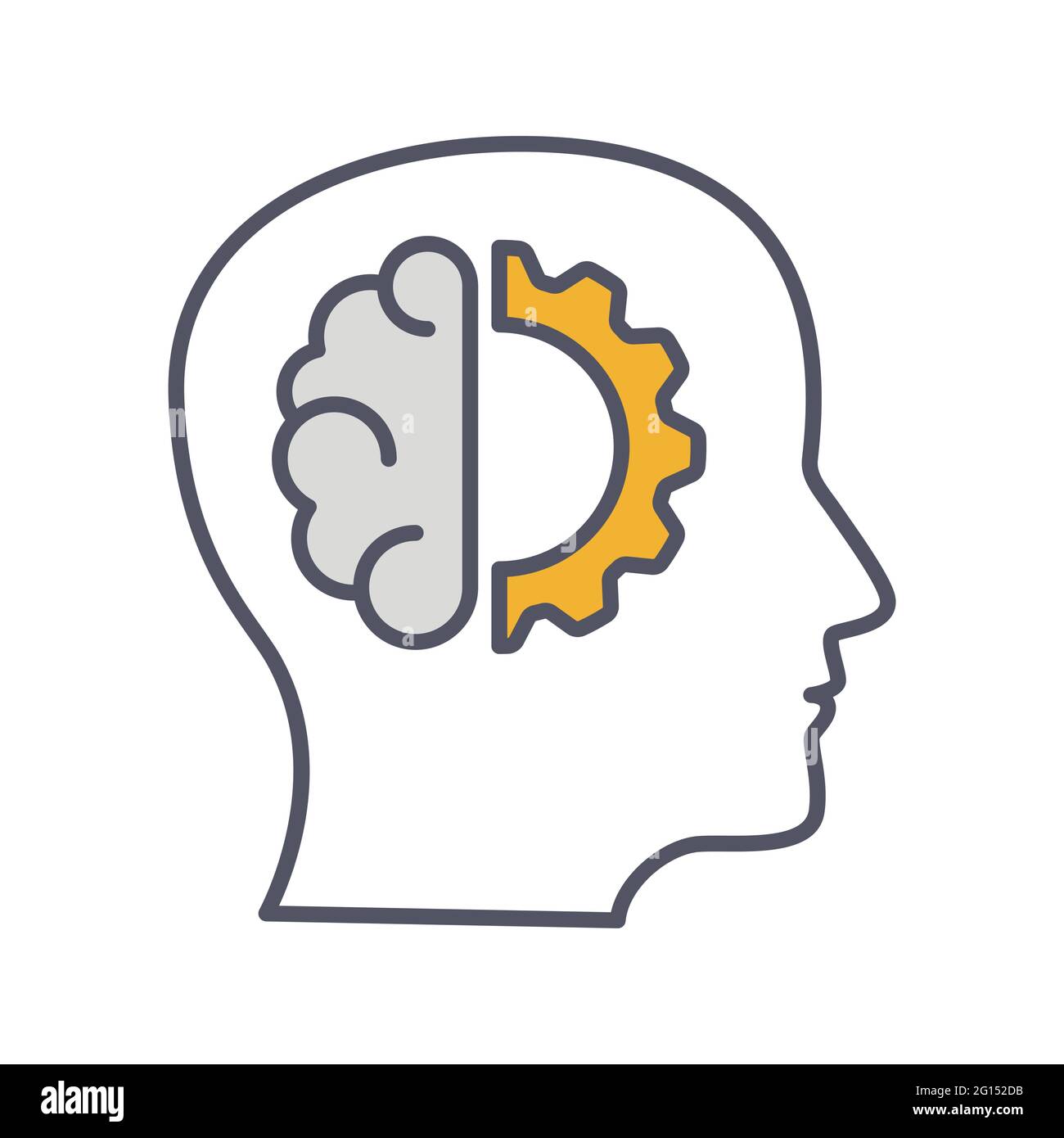 Development solution thin Line Icon. Gear in human dead innovation logo ...
