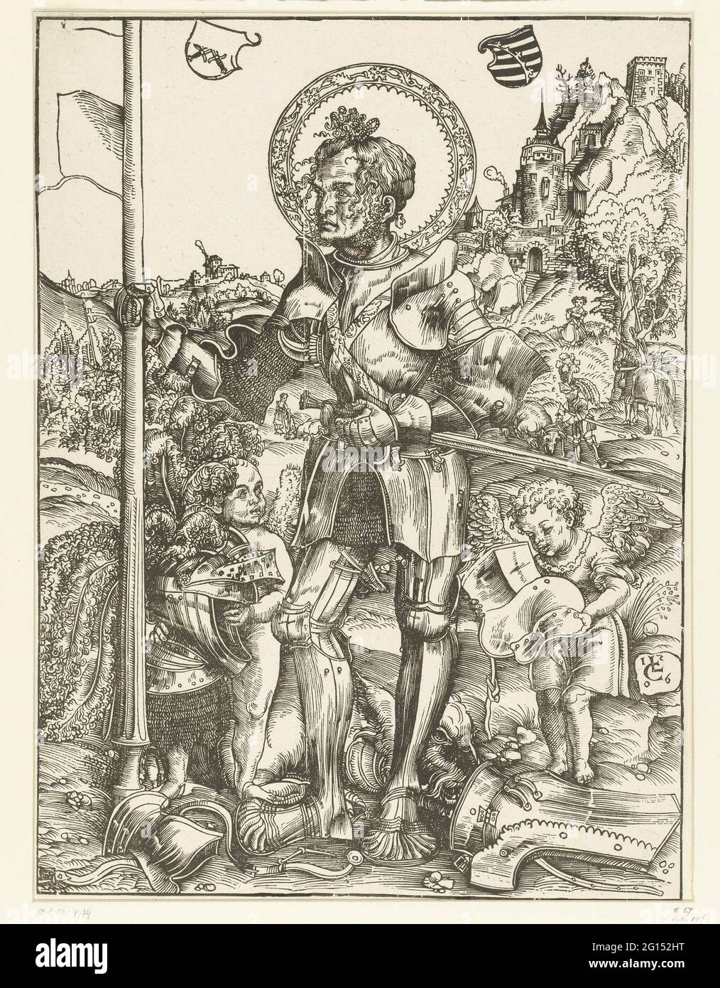 Joris (Georgius) standing with lance and two angels. The Holy Joris ...