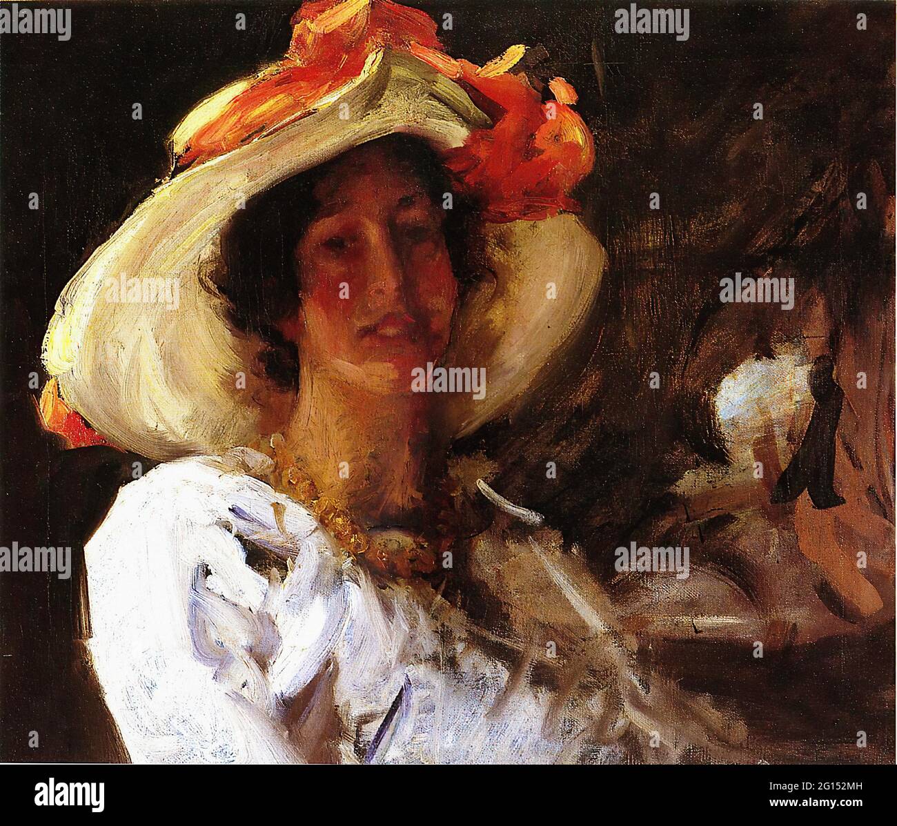 William Merritt Chase - Portrait Clara Stephens Wearing Hat Orange 1913 ...