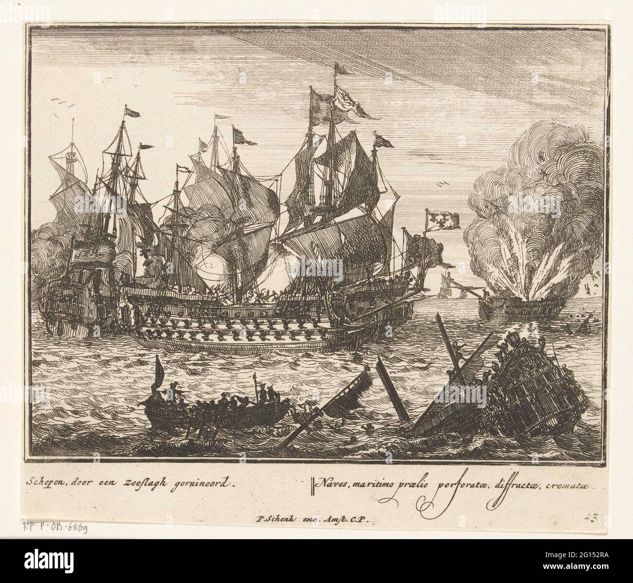 Ships destroyed during a sea battle, plate no. 13, ca. 1700; Ships ...