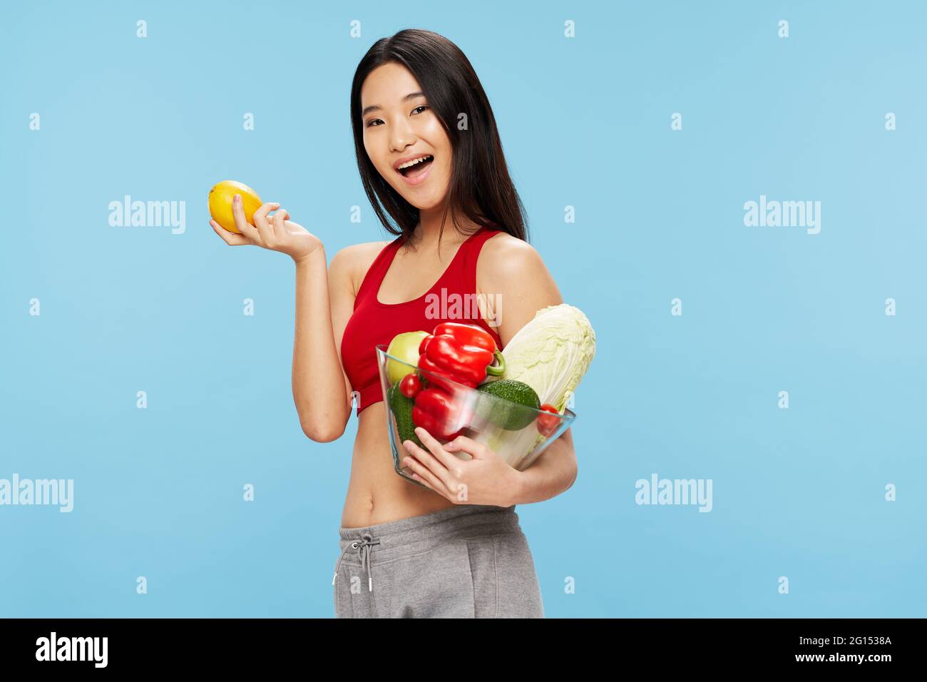 slender asian woman plate with vegetables healthy food Stock Photo - Alamy