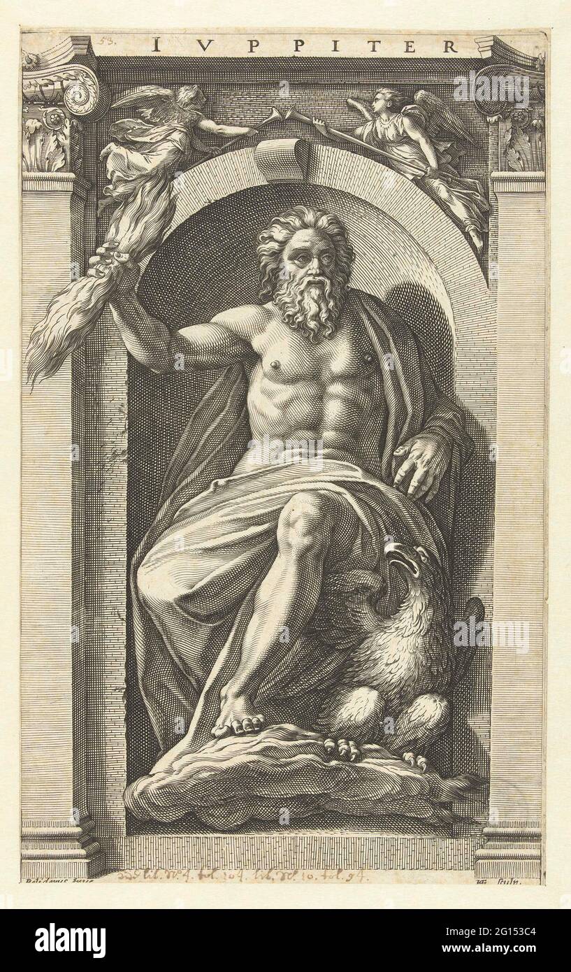 Jupiter; Juppiter; Eight classic gods. Jupiter, seated in a niche, a ...