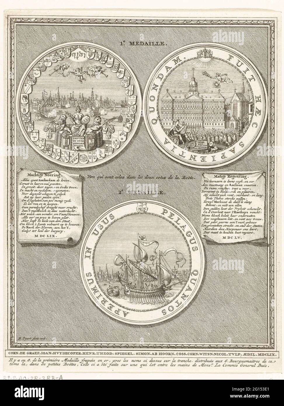 Two tokens on the initiation of the new city hall of Amsterdam, 1655 ...