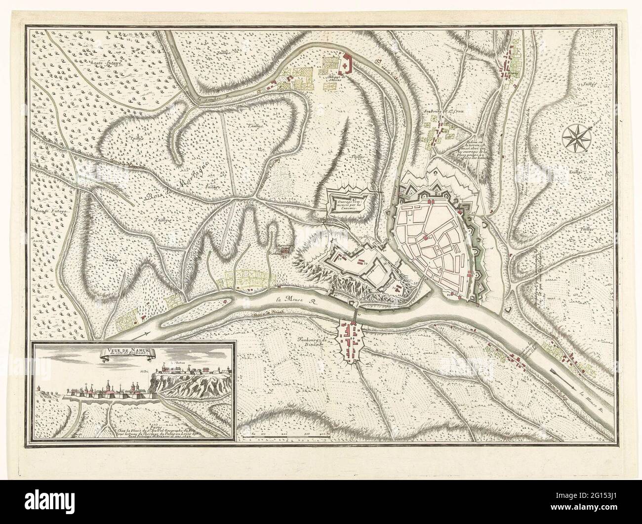 Map of the city names with the castle, besieged by the French army ...
