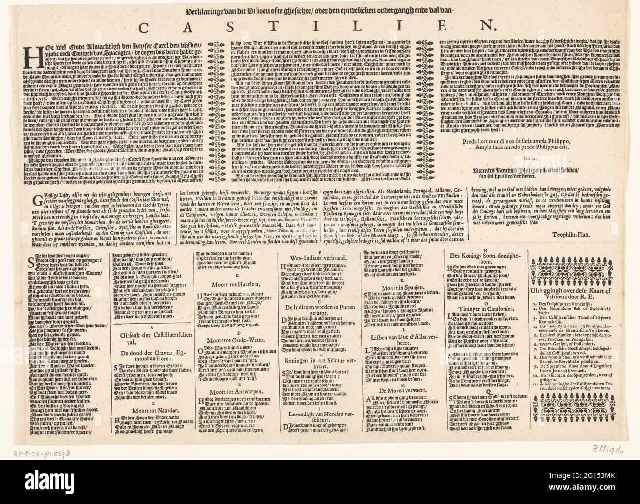Text sheet at the print of the vision of the demise of Spain, ca. 1630 ...
