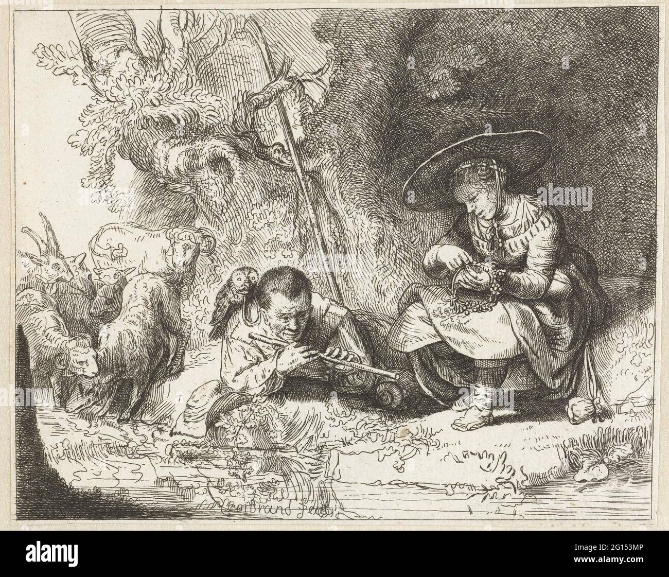 The flute player; The Uyllen mirror. Mirror-image copy to the Print of ...
