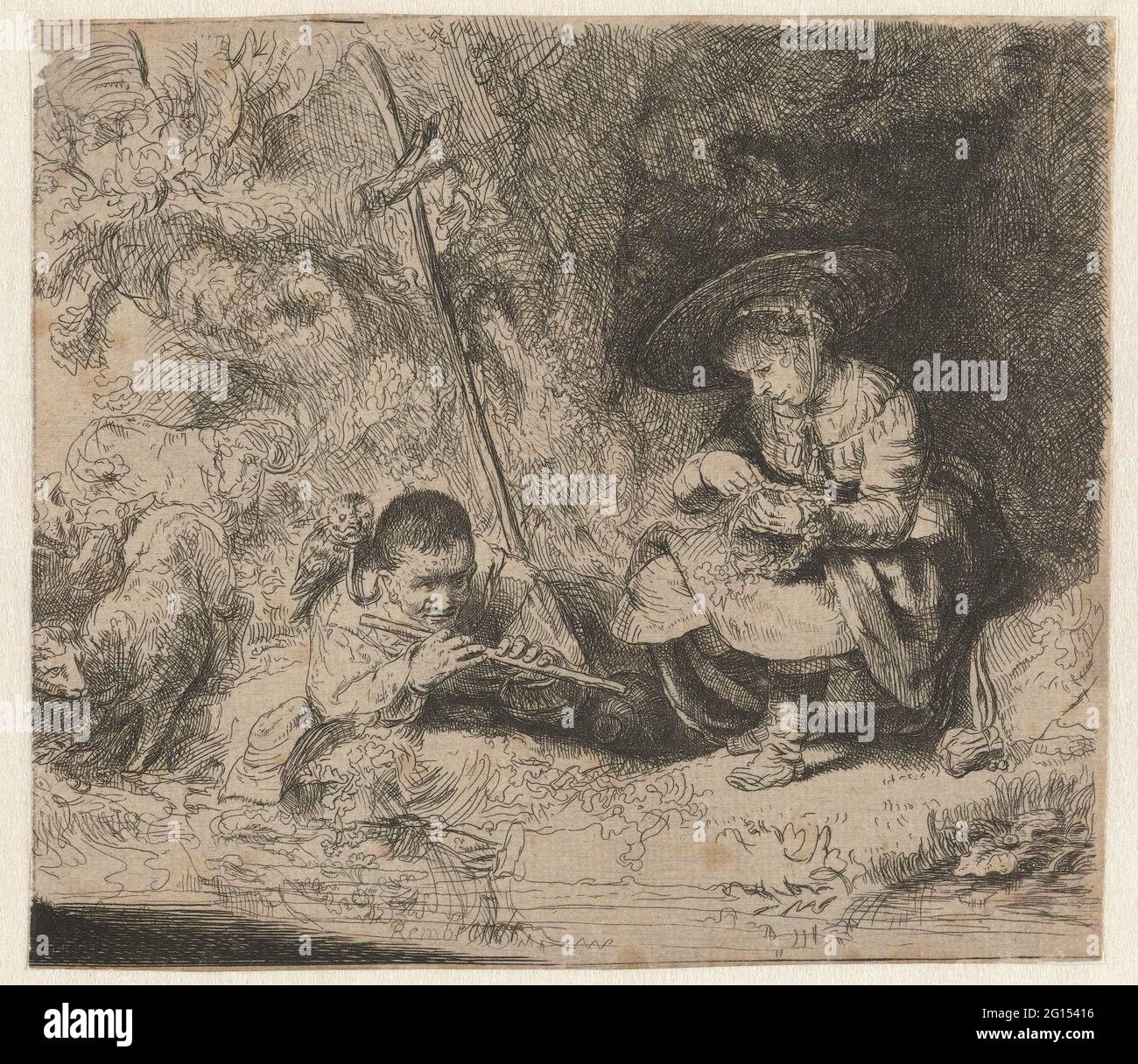The flute player; The Uyllen mirror. Mirror-image copy to the Print of ...