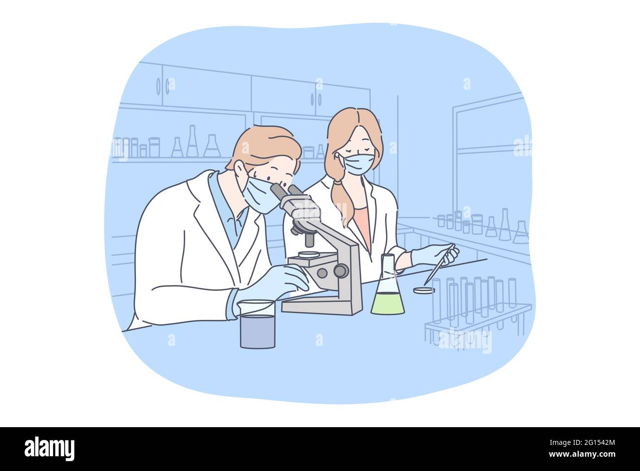 Science, virus, coronavirus, medicine concept. Team of man woman ...