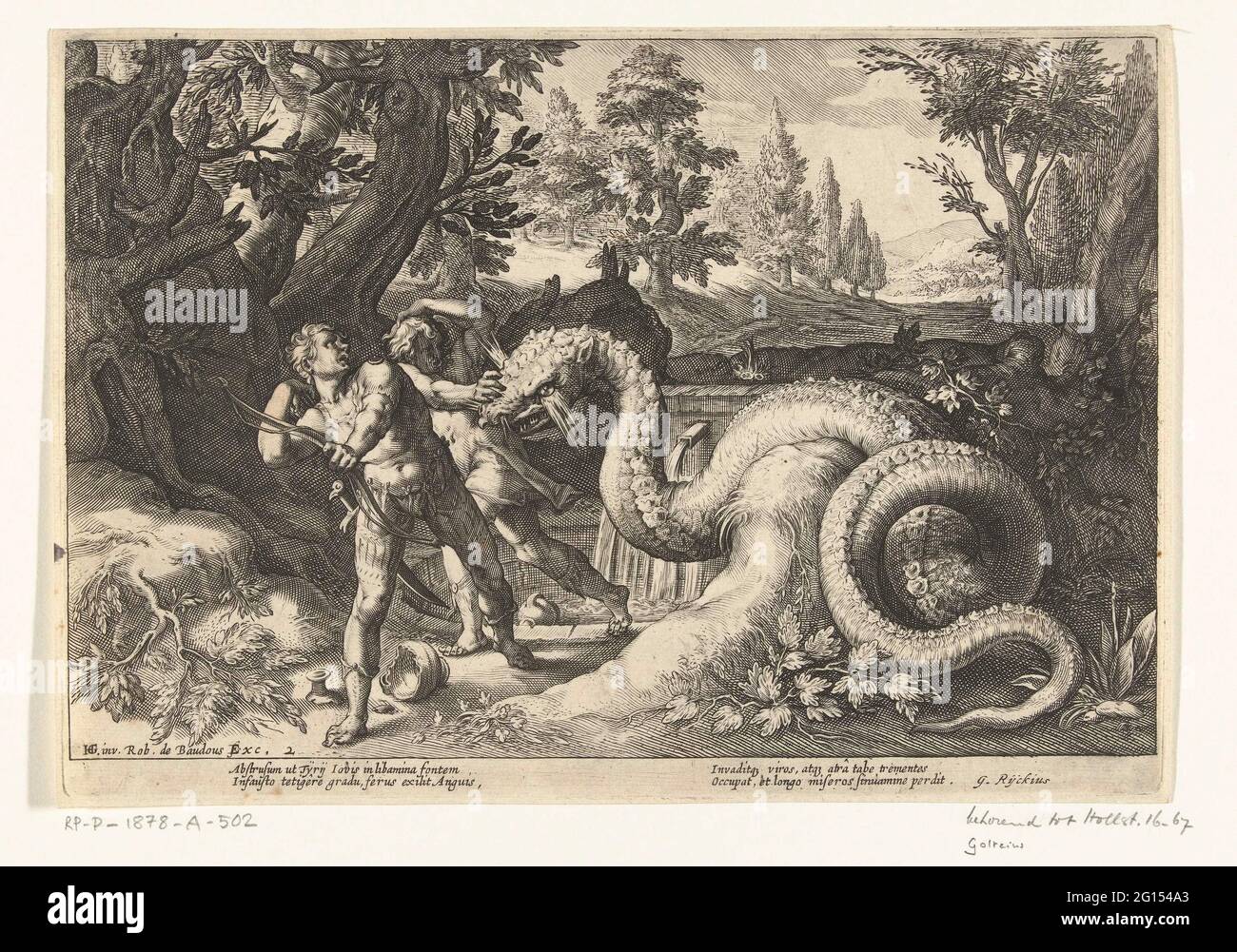 Companions of cadmus devoured by a dragon; Metamorphoses from Ovid. The ...