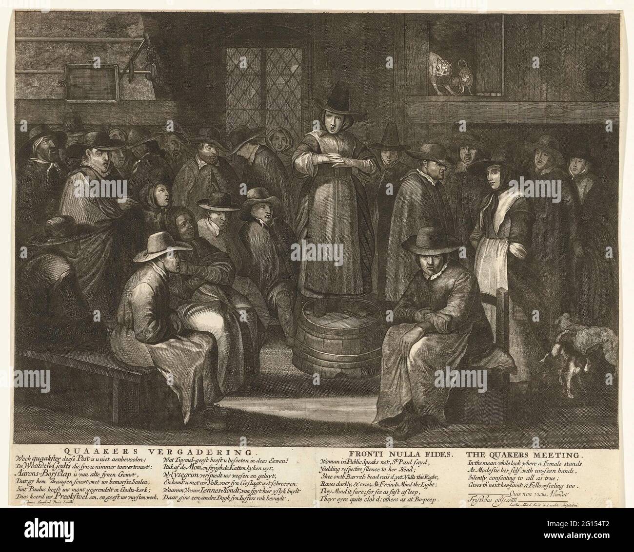 Cartoon on the English Quakers, approx. 1656; Quaarers Meeting / Fronti ...