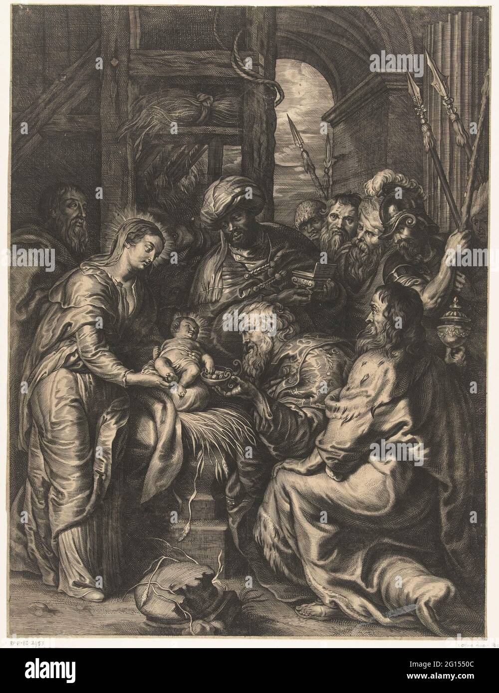 Worship of the Christ child through the three kings Stock Photo - Alamy