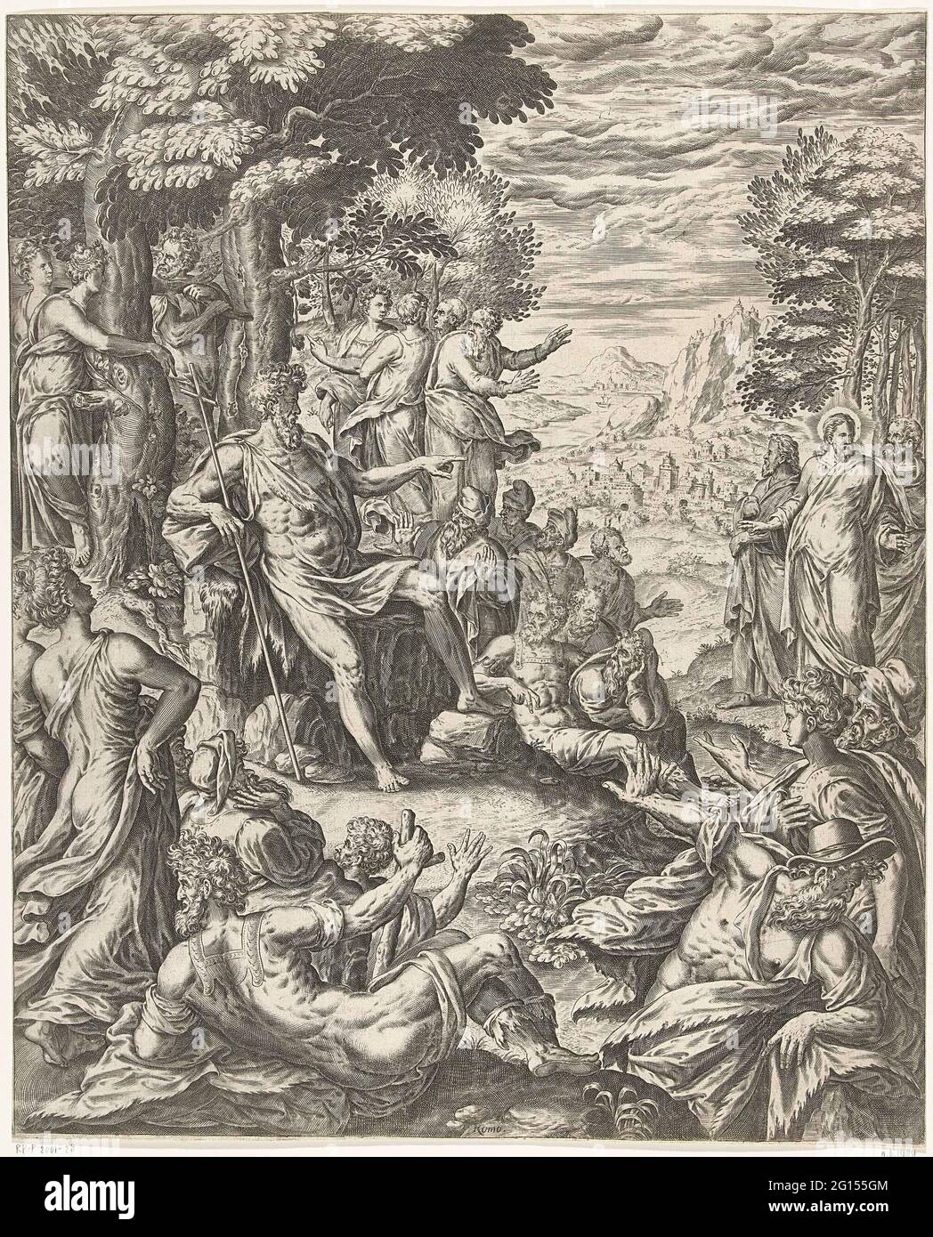John the Baptist preaches to the crowd. John is the Baptist on a rock ...