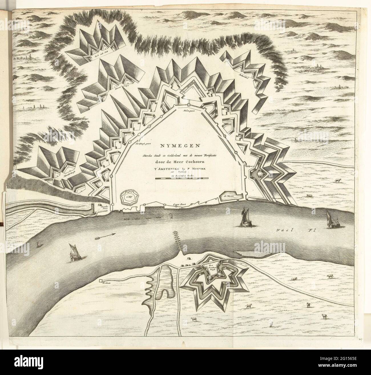 Map of Fortifications to Nijmegen designed by Menno van Coehoorn, 1726 ...