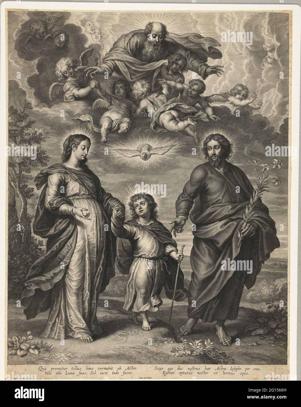 Christchild runs between Maria and Joseph with God, Holy Spirit and ...