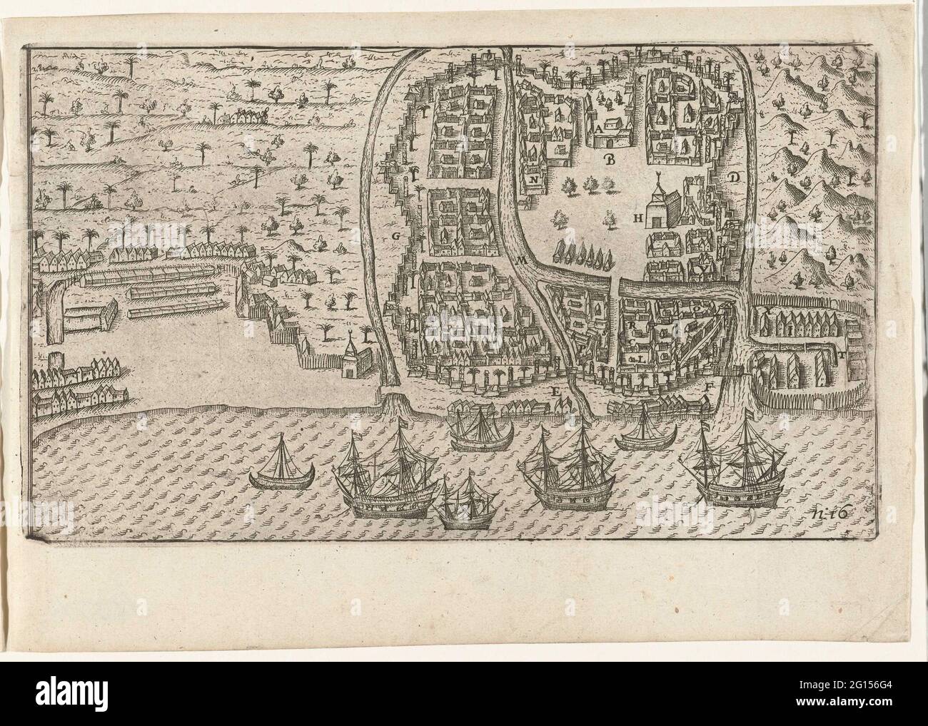 Map of Bantam, 1596. Map of Bantam (Banten) with the fleet of Houtman ...