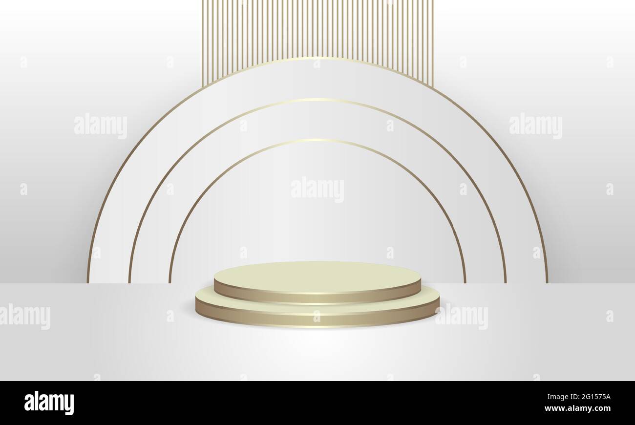 Abstract round display scene for product. Golden podium in white ...
