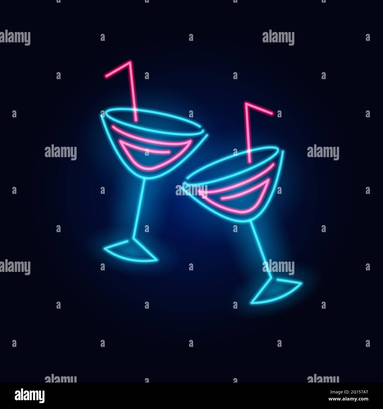 Cheers toast. Neon cocktail. Fashion sign. Night light signboard ...