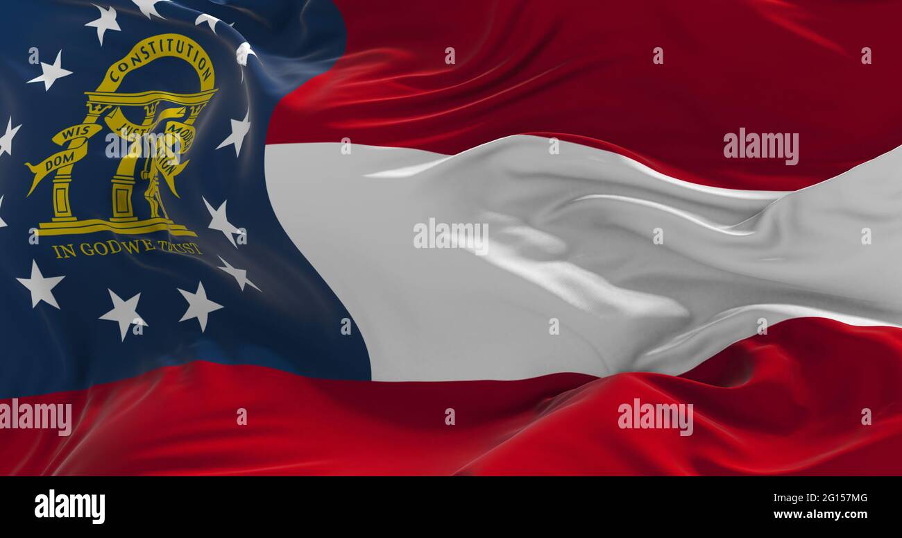 flag of Georgia waving in the wind. Patriotic concept about state. 3d ...