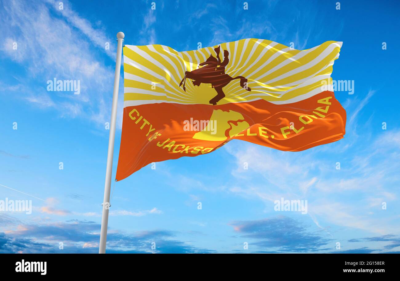 flag of Jacksonville, Florida at cloudy sky background on sunset ...