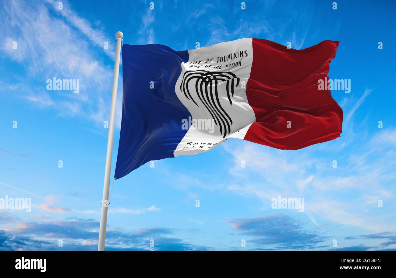 flag of Kansas City, Missouri at cloudy sky background on sunset ...