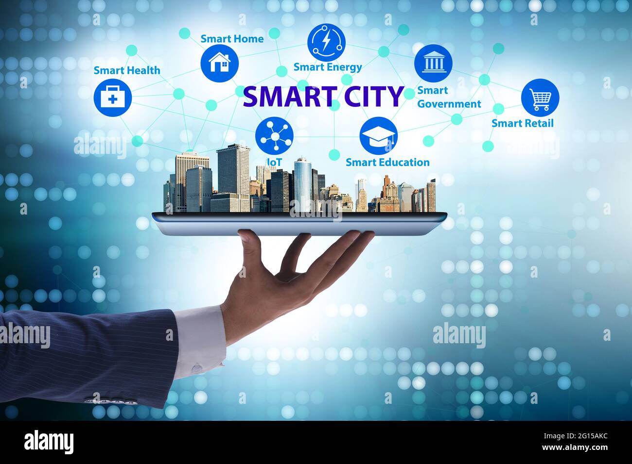 Businessman in the smart city modern concept Stock Photo - Alamy