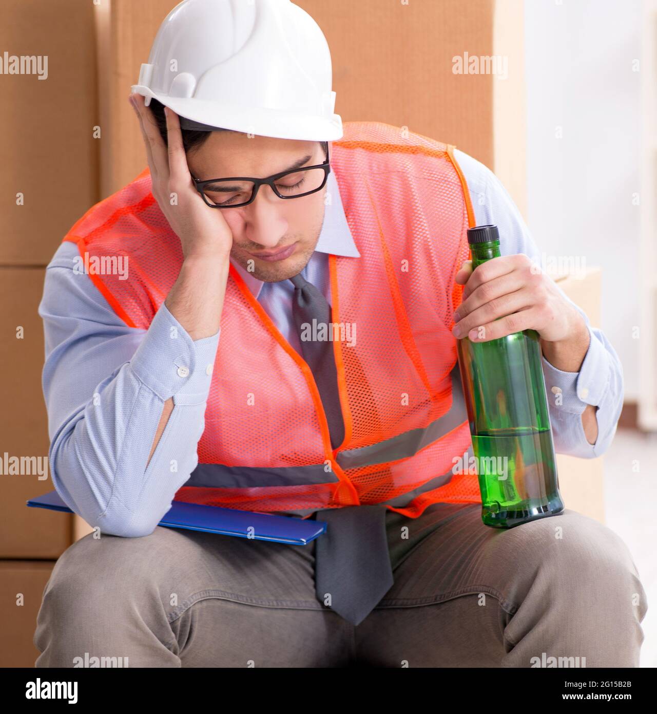 The delivery man drunk at work Stock Photo - Alamy