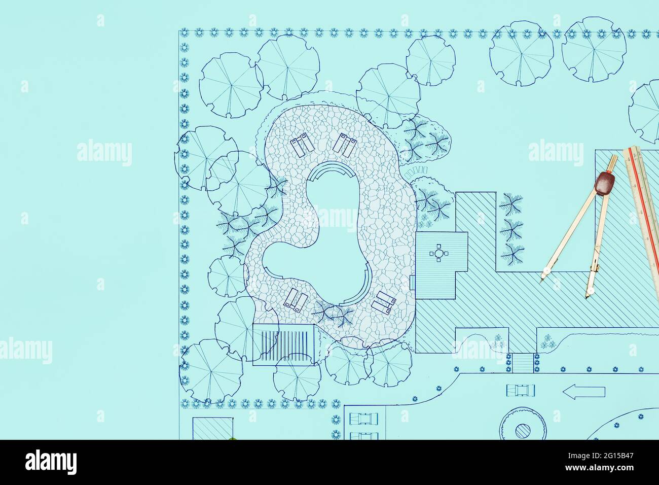 Blueprint landscape architect design backyard plan for hotel Stock ...