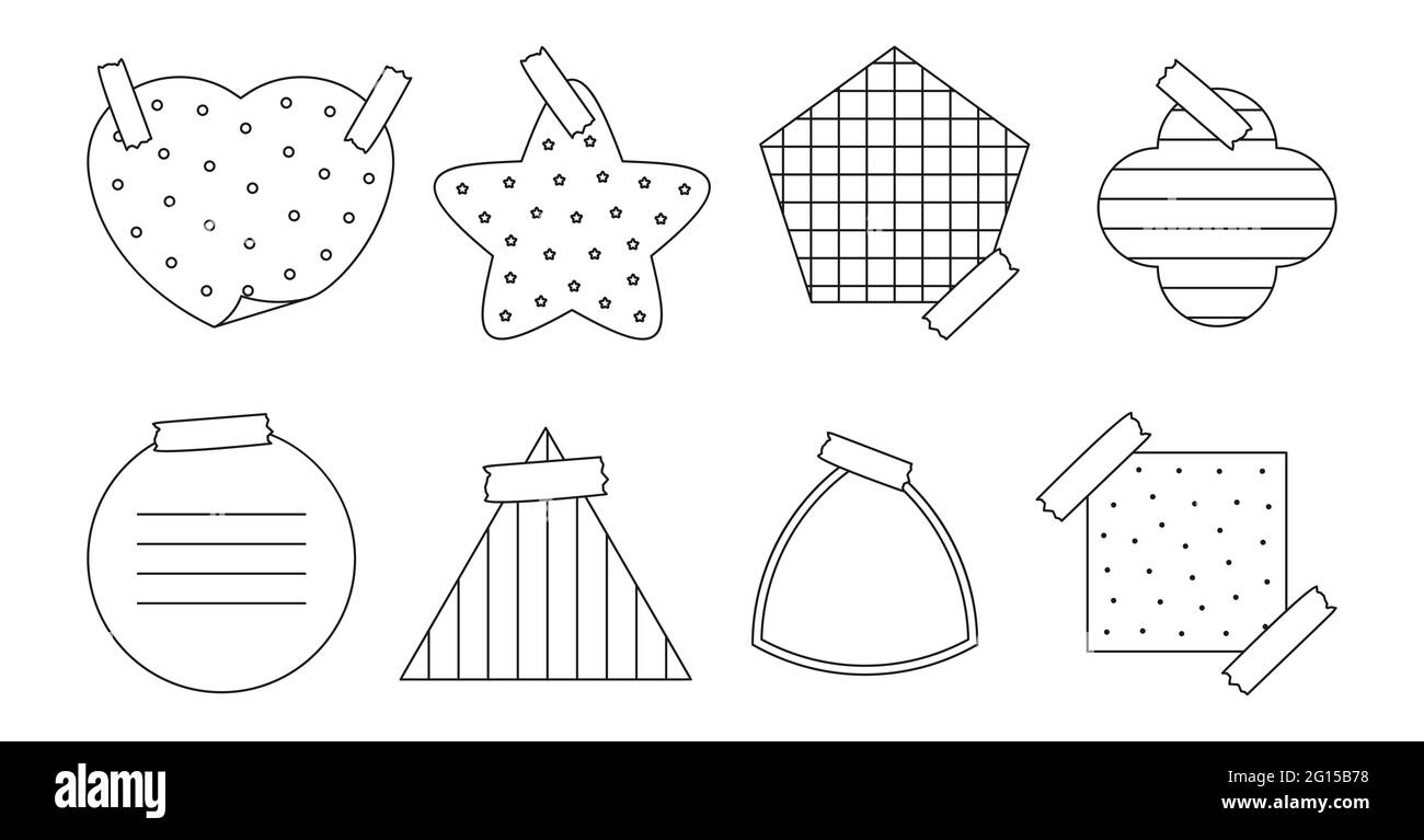 Black outline paper sticker set. Various shapes notepad of reminder ...